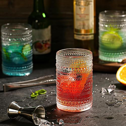 Dingerjar Hobnail Drinking Glasses set of 6（13 oz） Hobnail Water KItchen Glassware, Embossed Vintage Juice Glasses Tall Bar Drinkware