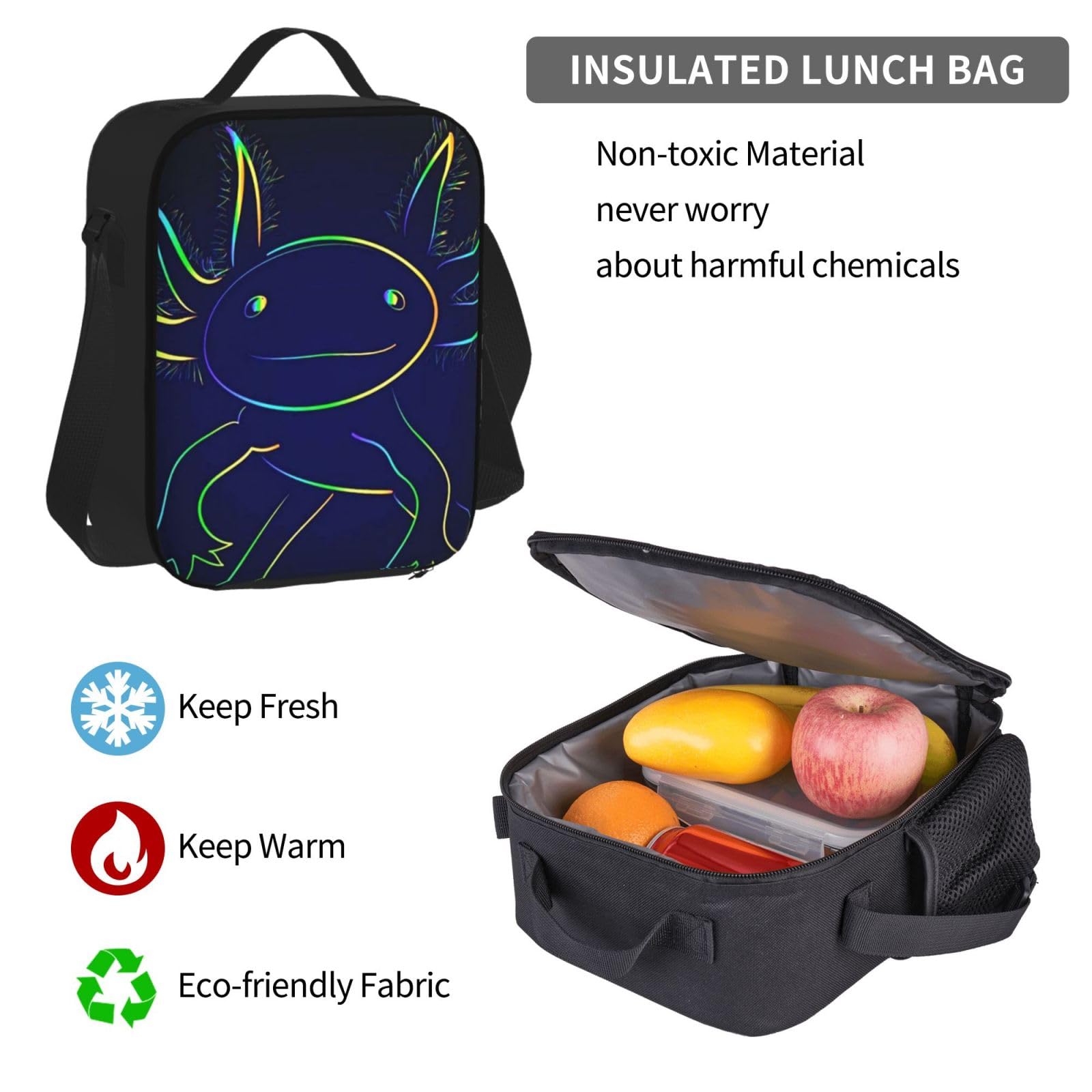 DICITNET Stylized Rainbow Axolotl Backpack Set for Perfect For Travel(Backpack + Pencil Case + Lunchbag Combination)