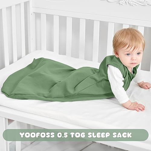 Yoofoss Baby Sleep Sack 12-18 Months Baby Wearable Blanket 100% Cotton 2-Way Zipper TOG 0.5 Toddler Sleeping Sack, Comfy Soft Lightweight Sleep Sacks for Babies - Dark Green (Large)