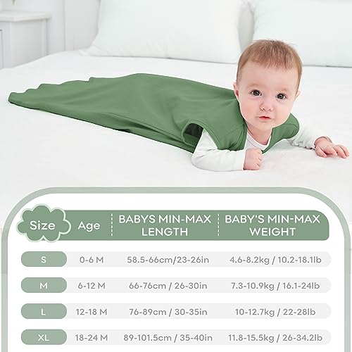 Yoofoss Baby Sleep Sack 12-18 Months Baby Wearable Blanket 100% Cotton 2-Way Zipper TOG 0.5 Toddler Sleeping Sack, Comfy Soft Lightweight Sleep Sacks for Babies - Dark Green (Large)