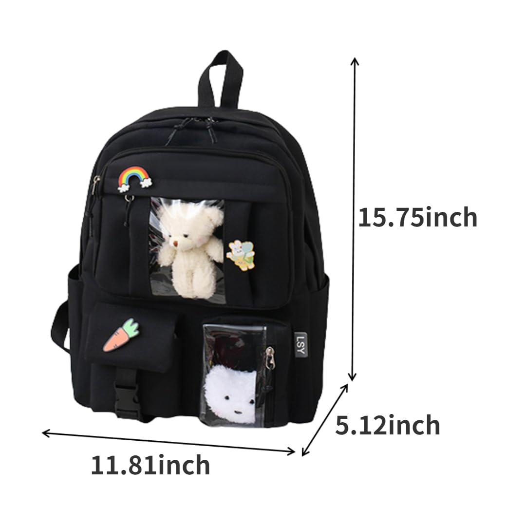 MIFJNF 4Pcs Kawaii Backpack Cute Backpack for School Aesthetic Backpack Kawaii School Supplies Backpack Set with Accessories (White)