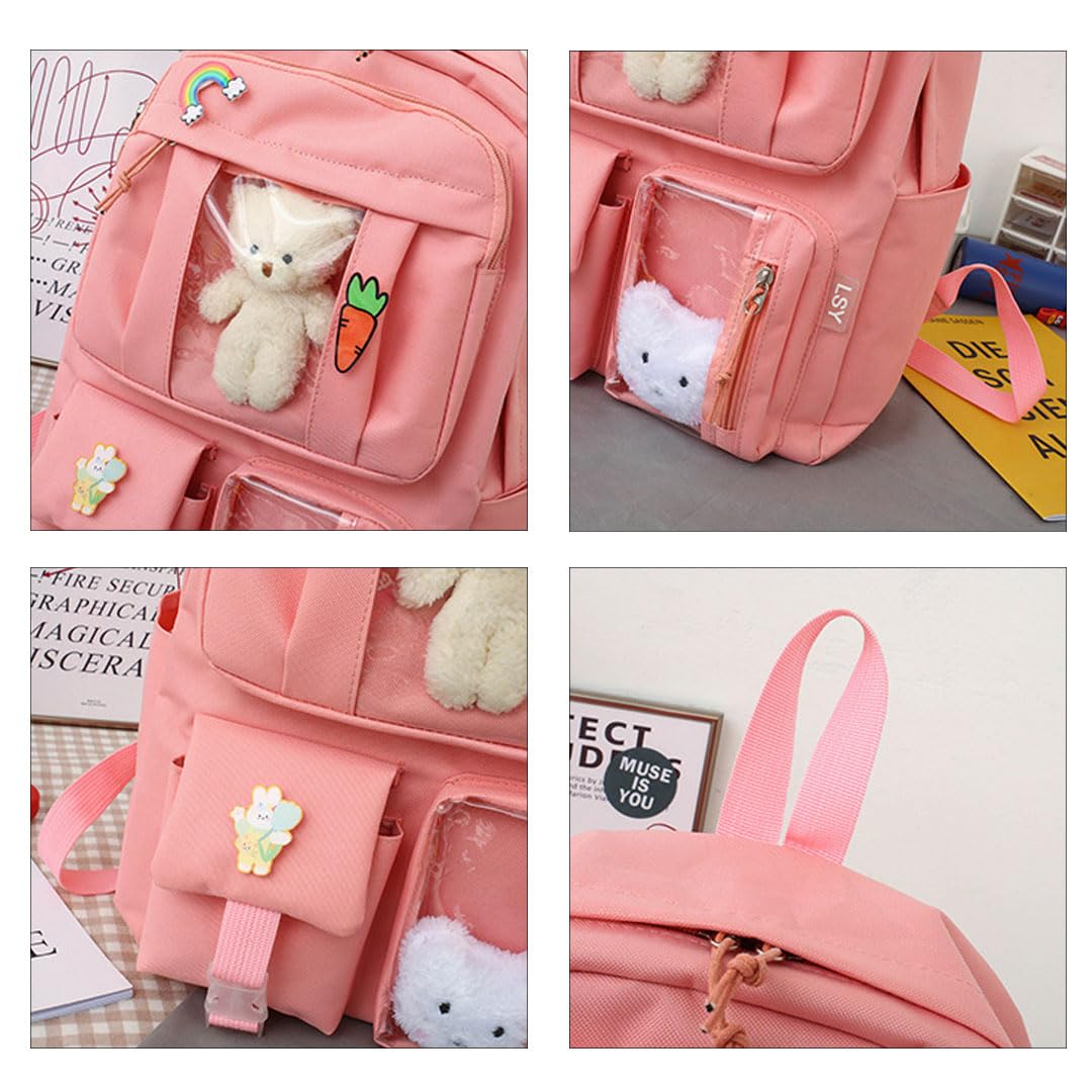 MIFJNF 4Pcs Kawaii Backpack Cute Backpack for School Aesthetic Backpack Kawaii School Supplies Backpack Set with Accessories (White)