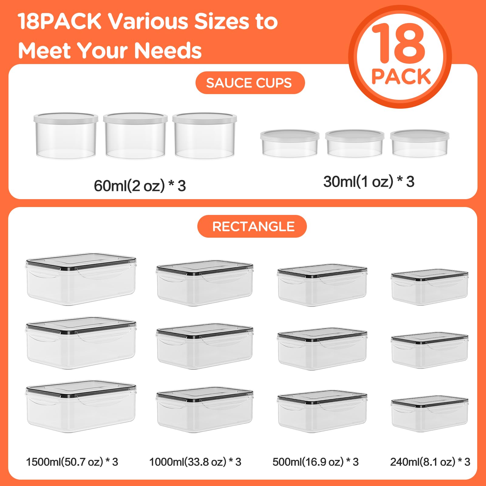 36 PCS Large Food Storage Containers with Lids Airtight(18 Containers with 18 Lids) - BPA Free Plastic Meal Prep Containers Set, Leakproof Kitchen and Pantry Organization - with Labels & Pen