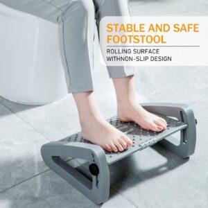 Foot Rest for Under Desk at Work, Adjustable Height Foot Rest, Ergonomic Foot Stool with Roller Massage for Pressure Relief, Portable Footstool Comfortable Leg Rest Under Desk for Office & Home (GRAY)