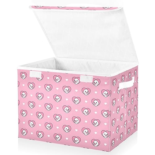 JUNZAN Rubber Duck Heart Valentine Pink Storage Bins with Lids Collapsible Clothes Toys Storage Box with Handle Closet Organizer Home Decor Office Basket