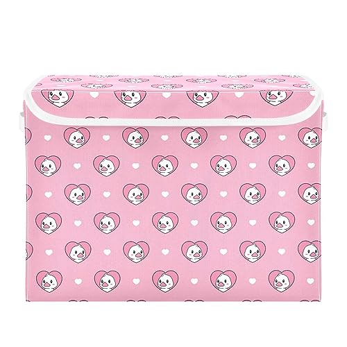 JUNZAN Rubber Duck Heart Valentine Pink Storage Bins with Lids Collapsible Clothes Toys Storage Box with Handle Closet Organizer Home Decor Office Basket