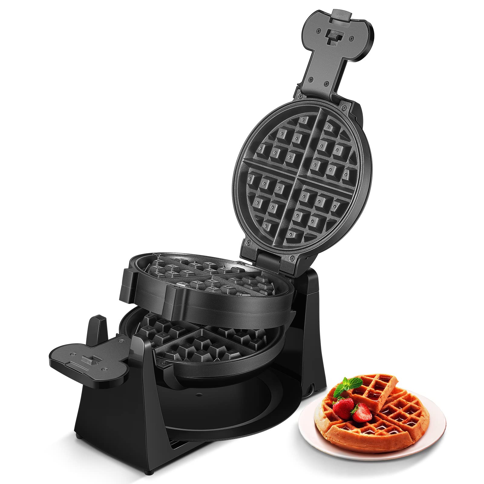 Waffle Maker, Belgian Waffle Maker Iron 180° Flip Double Waffle, 8 Slices, Rotating & Nonstick Plates, Removable Drip Tray Easy to Clean, Cool Touch Handle, Handle Lock for Easy Storage, 1400W (Red)