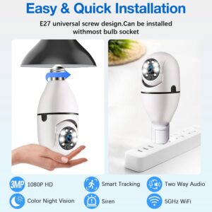 Nossley 5G Wifi Light Bulb Camera,360°HD Security Camera,Light Camera Full Colour Night,Two Way Talk Sound Alarm, Cameras Wireless Outdoor Motion Detection ,Cloud Service Free Trial1month, White