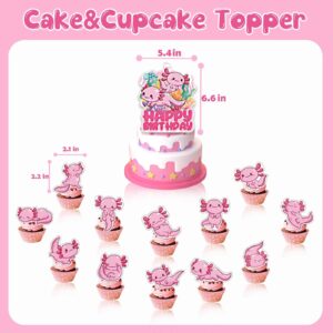 105 Pcs Axolotl Birthday Decorations Party Supplies Axolotl Cupcake Toppers Balloons Happy Birthday Banner Stickers