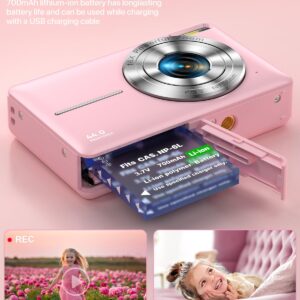 Digital Camera, FHD 1080P Kids Camera 44MP Compact Digital Camera with 32GB Card, 1 Batteries 16X Digital Zoom Point and Shoot Digital Cameras Gift for Kids Boys Girls Teens (Pink)