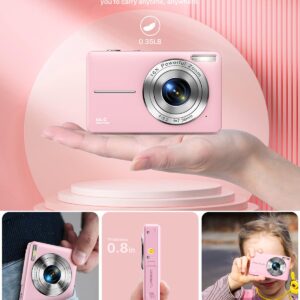 Digital Camera, FHD 1080P Kids Camera 44MP Compact Digital Camera with 32GB Card, 1 Batteries 16X Digital Zoom Point and Shoot Digital Cameras Gift for Kids Boys Girls Teens (Pink)