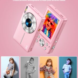 Digital Camera, FHD 1080P Kids Camera 44MP Compact Digital Camera with 32GB Card, 1 Batteries 16X Digital Zoom Point and Shoot Digital Cameras Gift for Kids Boys Girls Teens (Pink)