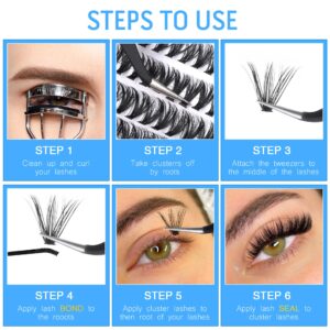 DIY Lashes Extension Kit 50P Eyelash Extension Kit Individual Lash Clusters Kit with Bond and Seal Glue Waterproof and Tweezers for Self Application at Home (240Pcs-0.07D-8-16MM)