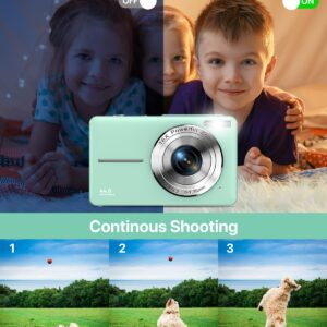 Digital Camera, FHD 1080P Kids Camera 44MP Compact Digital Camera with 32GB Card, 1 Batteries 16X Digital Zoom Point and Shoot Digital Cameras Gift for Kids Boys Girls Teens (Green)