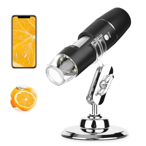 Handheld Digital Microscope Wireless Portable for Kids Adults 50x-1000x Magnification with 360 Rotate Stand Compatible with iOS/Android iPhone, iPad