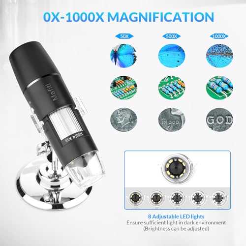 Handheld Digital Microscope Wireless Portable for Kids Adults 50x-1000x Magnification with 360 Rotate Stand Compatible with iOS/Android iPhone, iPad