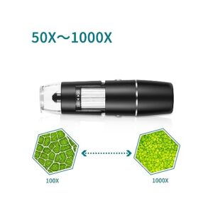 Handheld Digital Microscope Wireless Portable for Kids Adults 50x-1000x Magnification with 360 Rotate Stand Compatible with iOS/Android iPhone, iPad