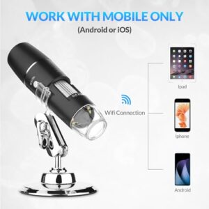 Handheld Digital Microscope Wireless Portable for Kids Adults 50x-1000x Magnification with 360 Rotate Stand Compatible with iOS/Android iPhone, iPad