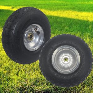 2 Packs 10" Heavy Duty Tire and Wheel, 4.10/3.50-4 Pneumatic Tire Solid Rubber Tire with 2.25" Offset Hub 5/8" Axle Bore Hole and Sealed Bearings for Gorilla Cart Tires/Dolly Wheels/Hand Truck Wheels