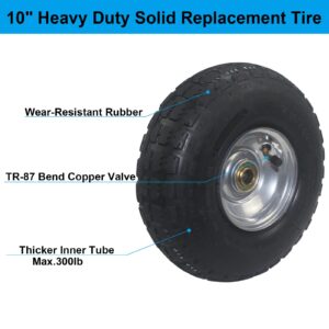 2 Packs 10" Heavy Duty Tire and Wheel, 4.10/3.50-4 Pneumatic Tire Solid Rubber Tire with 2.25" Offset Hub 5/8" Axle Bore Hole and Sealed Bearings for Gorilla Cart Tires/Dolly Wheels/Hand Truck Wheels