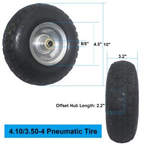 2 Packs 10" Heavy Duty Tire and Wheel, 4.10/3.50-4 Pneumatic Tire Solid Rubber Tire with 2.25" Offset Hub 5/8" Axle Bore Hole and Sealed Bearings for Gorilla Cart Tires/Dolly Wheels/Hand Truck Wheels