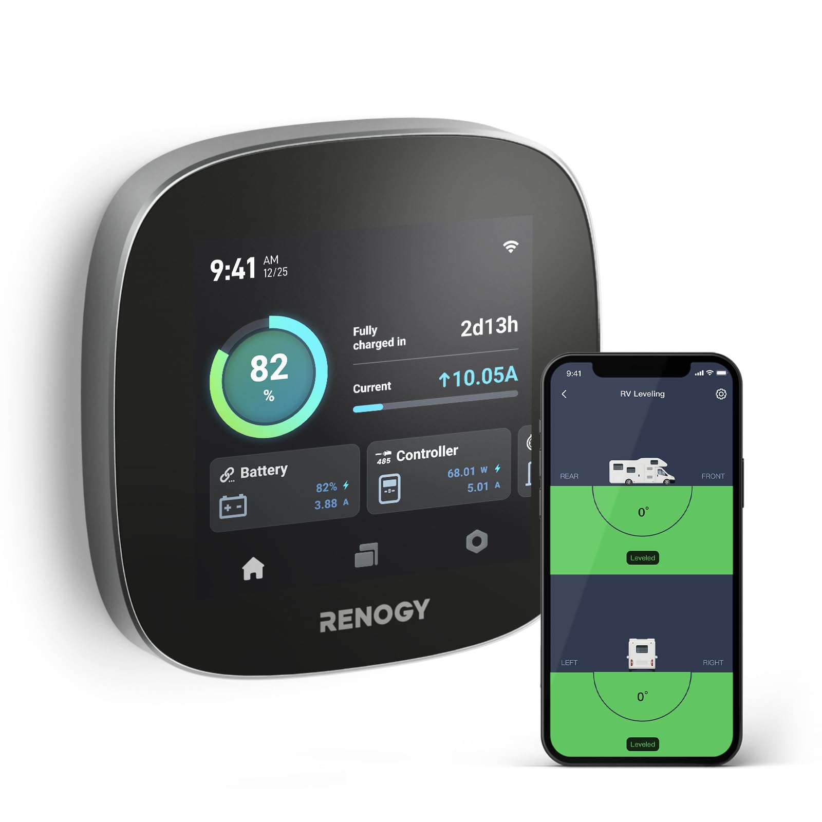 Renogy 50 Amp MPPT Charge Controller 12V MPPT Solar Charge Controller & ONE Core: All-in-one Off-Grid Energy Monitoring Panel with RV Leveling System