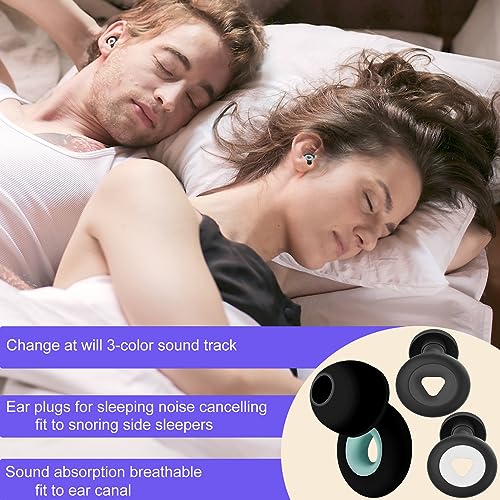 Ear Plugs for Sleeping Noise Cancelling-Reusable 26dB Noise Reduction Flexible Silicone Hearing Protection,Washable,4 Pairs Ear Tips and 3-Color Sound Track for Concerts,Study,Work