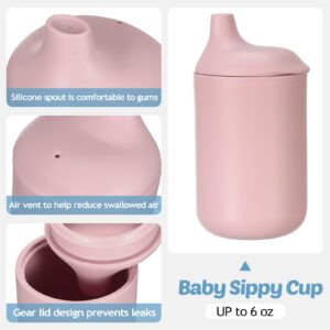 Zhehao 4 Pcs Sippy Cup with Straw and Lid Spill Proof Silicone Sippy Cup 6 oz Straw Cup for Baby 6 months+ Training Cups, Gray, Brown, Blue, Pink