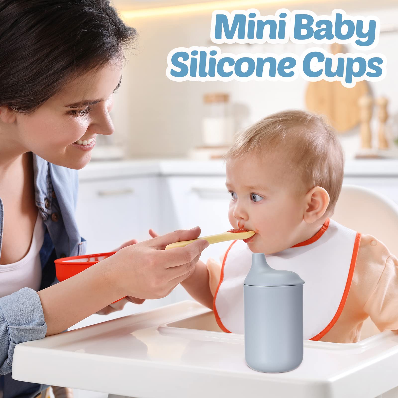 Zhehao 4 Pcs Sippy Cup with Straw and Lid Spill Proof Silicone Sippy Cup 6 oz Straw Cup for Baby 6 months+ Training Cups, Gray, Brown, Blue, Pink