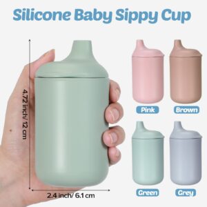 Zhehao 4 Pcs Sippy Cup with Straw and Lid Spill Proof Silicone Sippy Cup 6 oz Straw Cup for Baby 6 months+ Training Cups, Gray, Brown, Blue, Pink