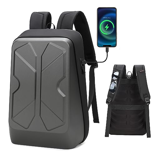 JUMO CYLY HardShell Travel Laptop Backpack, Waterproof Gaming Backpack with USB Charging Port Mens Slim Business Daypack For 15.6 Inch