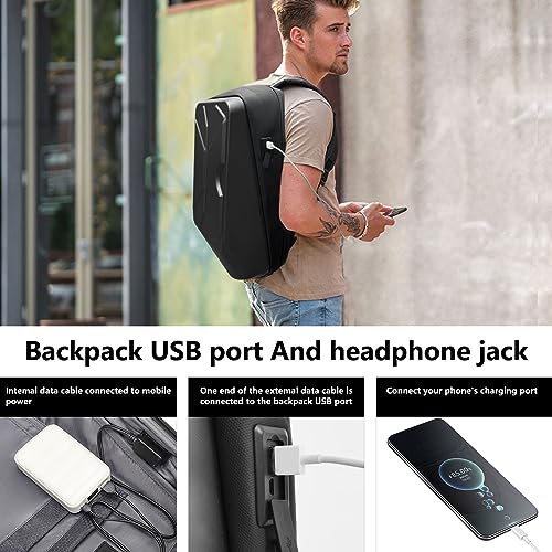 JUMO CYLY HardShell Travel Laptop Backpack, Waterproof Gaming Backpack with USB Charging Port Mens Slim Business Daypack For 15.6 Inch