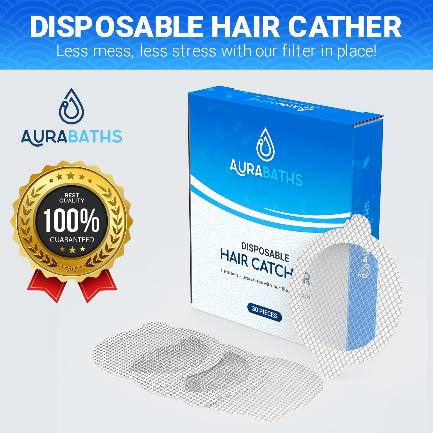 Disposable Shower Drain Hair Catcher - 30 Pack - Flat Mesh Hair Trapper - Waterproof Bathroom Sink Hair Trap Drain Cover