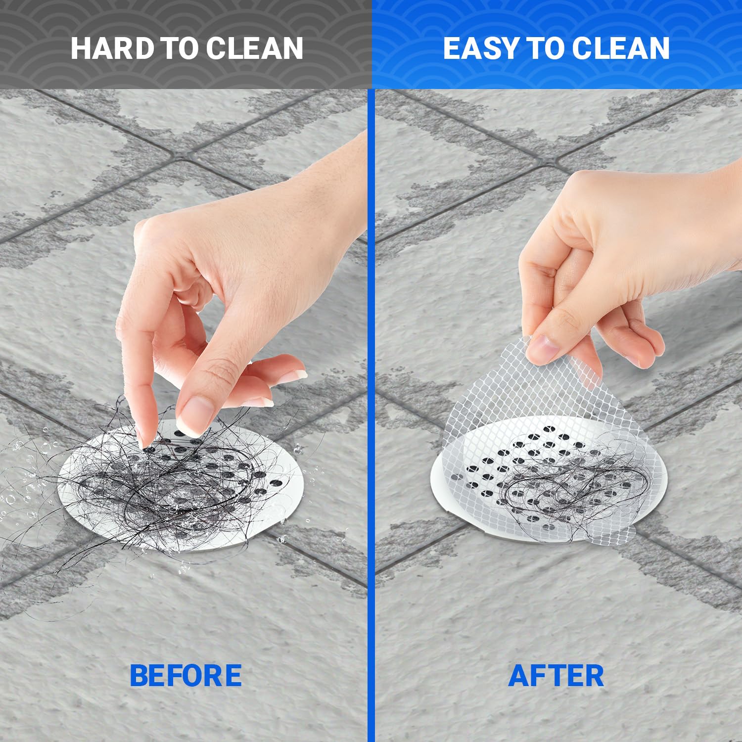 Disposable Shower Drain Hair Catcher - 30 Pack - Flat Mesh Hair Trapper - Waterproof Bathroom Sink Hair Trap Drain Cover