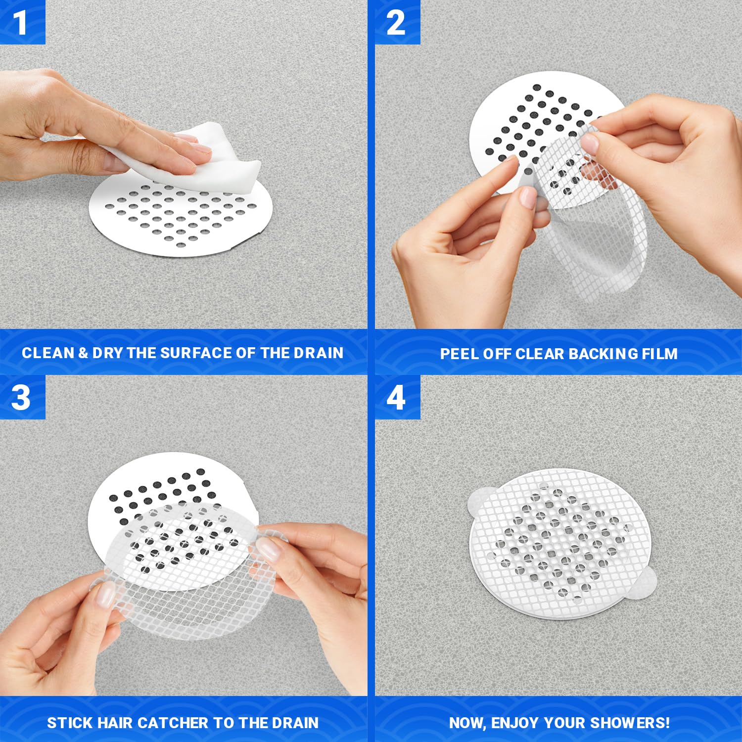 Disposable Shower Drain Hair Catcher - 30 Pack - Flat Mesh Hair Trapper - Waterproof Bathroom Sink Hair Trap Drain Cover