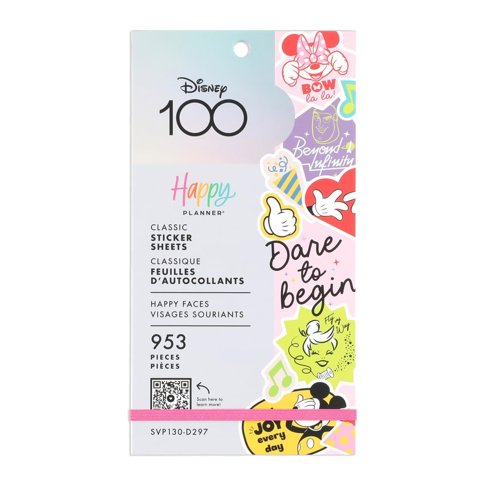 Happy Planner Disney Sticker Pack, Easy-Peel Multicolor Stickers for Journals, Planners, and Calendars, Scrapbook Accessories, Happy Faces Theme, 30 Sheets, 953 Stickers Total