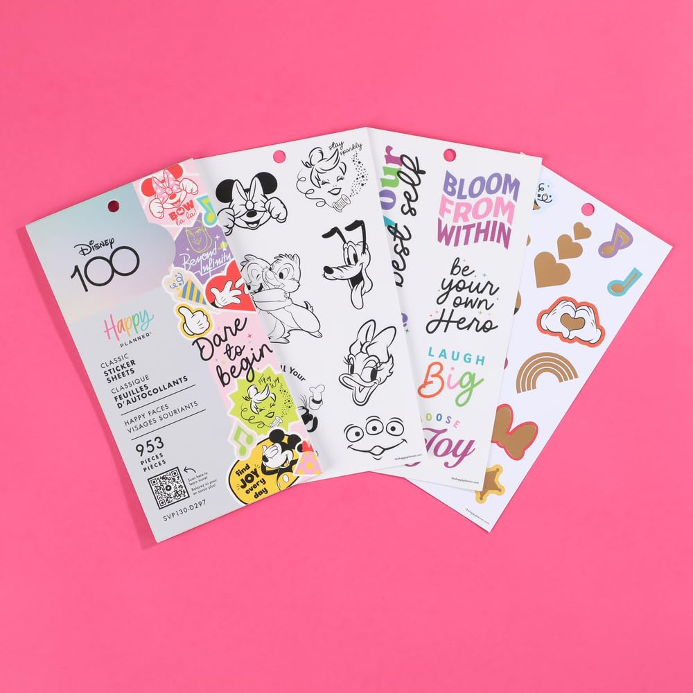 Happy Planner Disney Sticker Pack, Easy-Peel Multicolor Stickers for Journals, Planners, and Calendars, Scrapbook Accessories, Happy Faces Theme, 30 Sheets, 953 Stickers Total