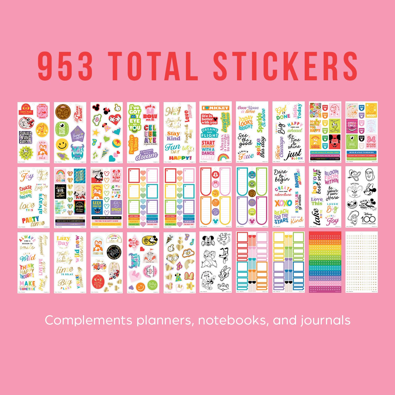 Happy Planner Disney Sticker Pack, Easy-Peel Multicolor Stickers for Journals, Planners, and Calendars, Scrapbook Accessories, Happy Faces Theme, 30 Sheets, 953 Stickers Total