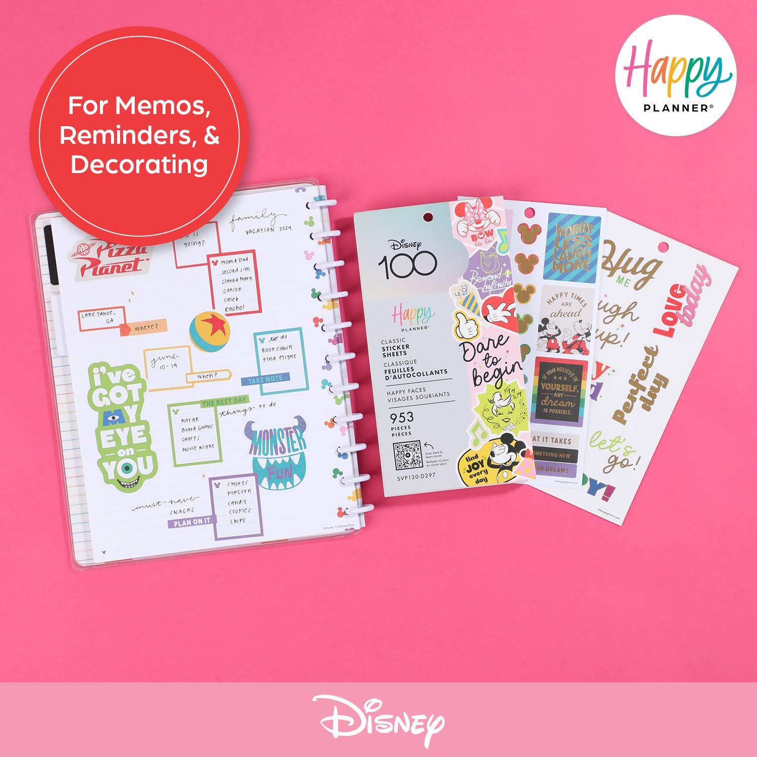 Happy Planner Disney Sticker Pack, Easy-Peel Multicolor Stickers for Journals, Planners, and Calendars, Scrapbook Accessories, Happy Faces Theme, 30 Sheets, 953 Stickers Total