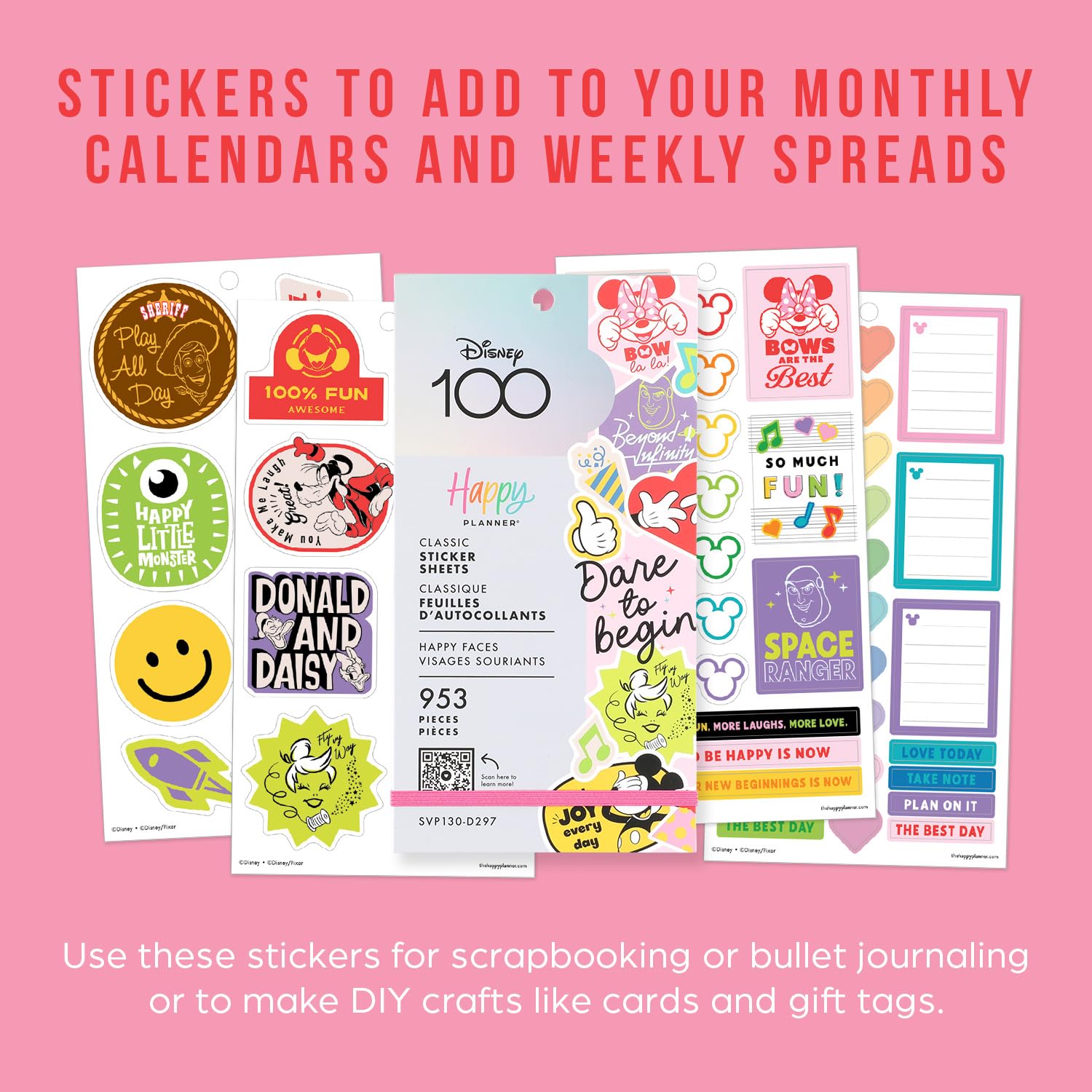 Happy Planner Disney Sticker Pack, Easy-Peel Multicolor Stickers for Journals, Planners, and Calendars, Scrapbook Accessories, Happy Faces Theme, 30 Sheets, 953 Stickers Total