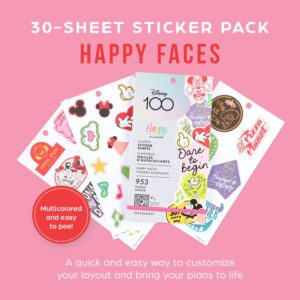 Happy Planner Disney Sticker Pack, Easy-Peel Multicolor Stickers for Journals, Planners, and Calendars, Scrapbook Accessories, Happy Faces Theme, 30 Sheets, 953 Stickers Total