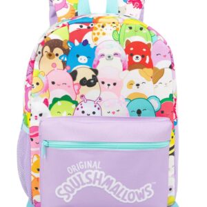 Squishmallows Girls 4 Piece Backpack Set | Kids Purple Rucksack Bundle with School Bag, Pencil Case, Lunch Bag & Water Bottle