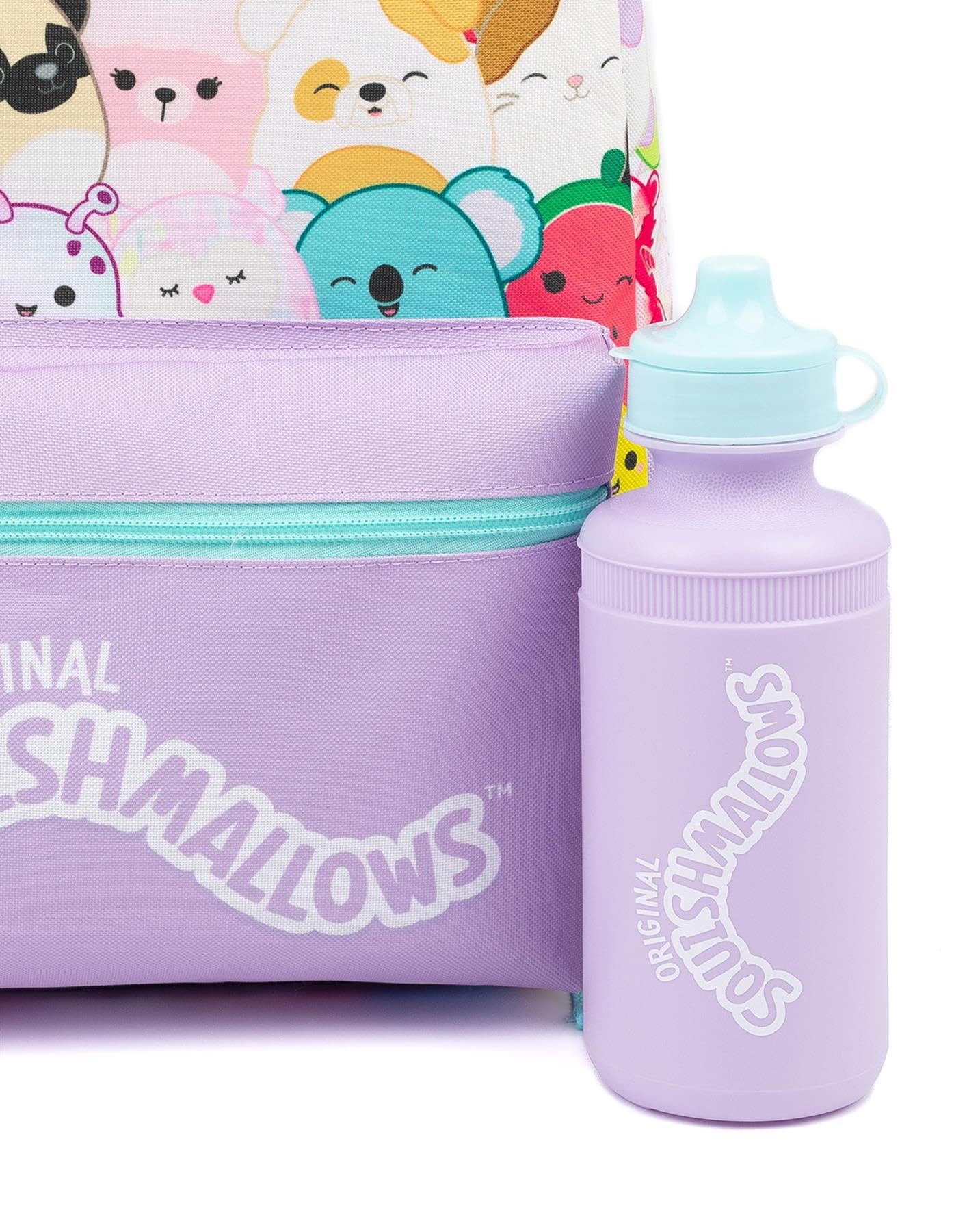 Squishmallows Girls 4 Piece Backpack Set | Kids Purple Rucksack Bundle with School Bag, Pencil Case, Lunch Bag & Water Bottle