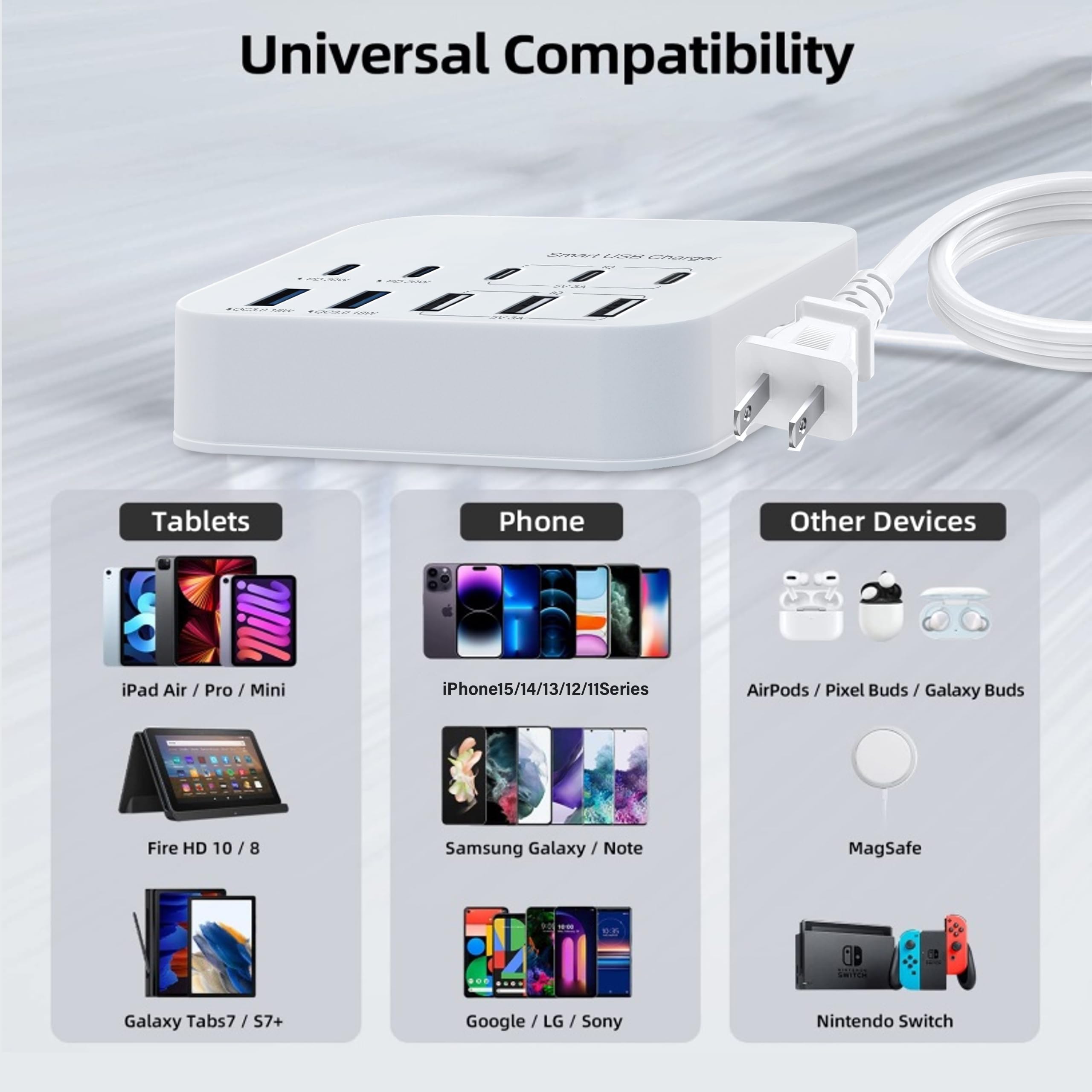 USB C Charging Station, 106W Quick USB C Charger Charging Hub 10 PowerPort for Multiple Devices Fast Charging Power Stock Station for iPhone Tablet Computer