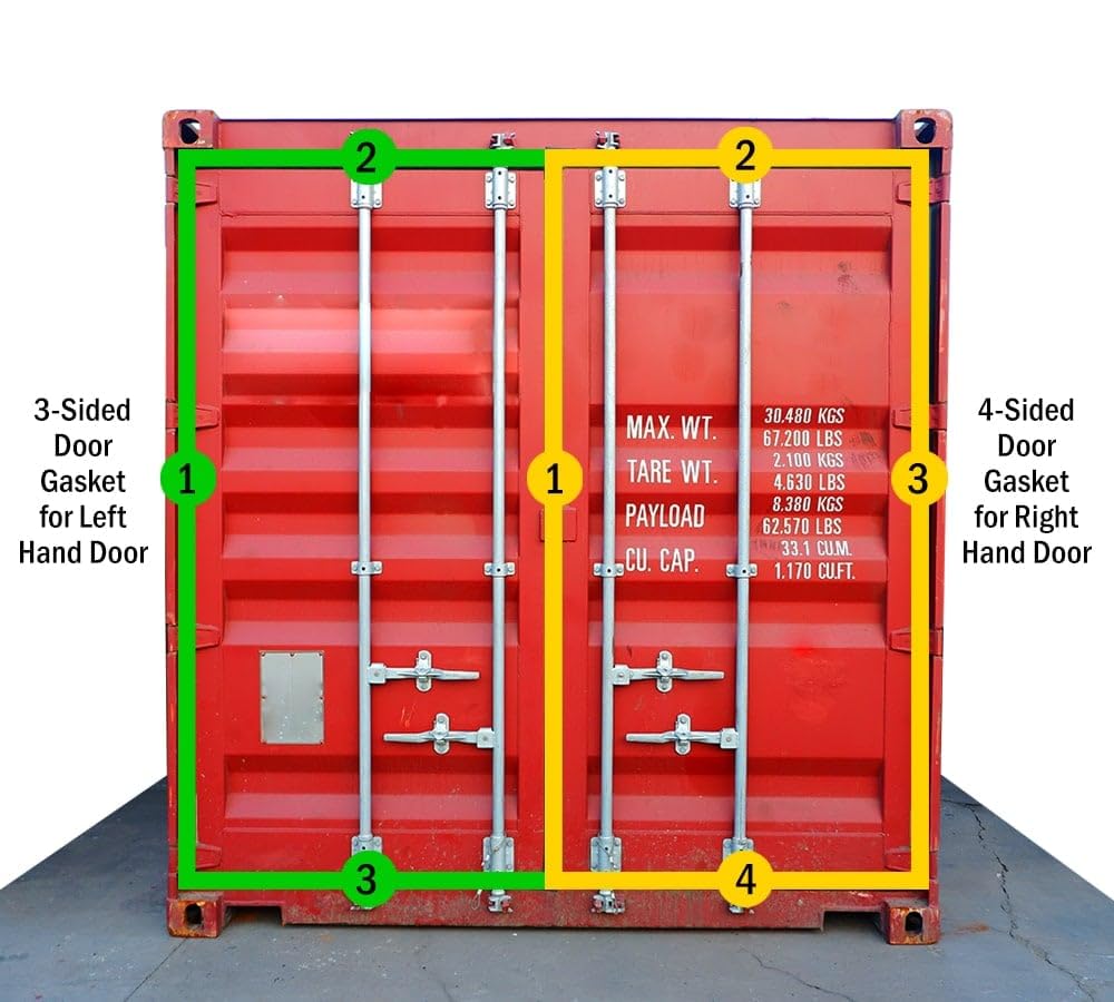 Mytee Products Shipping Container Door Gaskets - 2Pc Complete Door Seal Gasket Set - Container Rubber Door Sealer (3 - Sided Left Hand Side & 4 Sided 8 ft 6”) - Shipping Container Gasket