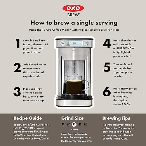 OXO Brew 12-Cup Coffee Maker With Podless Single-Serve Function,Silver