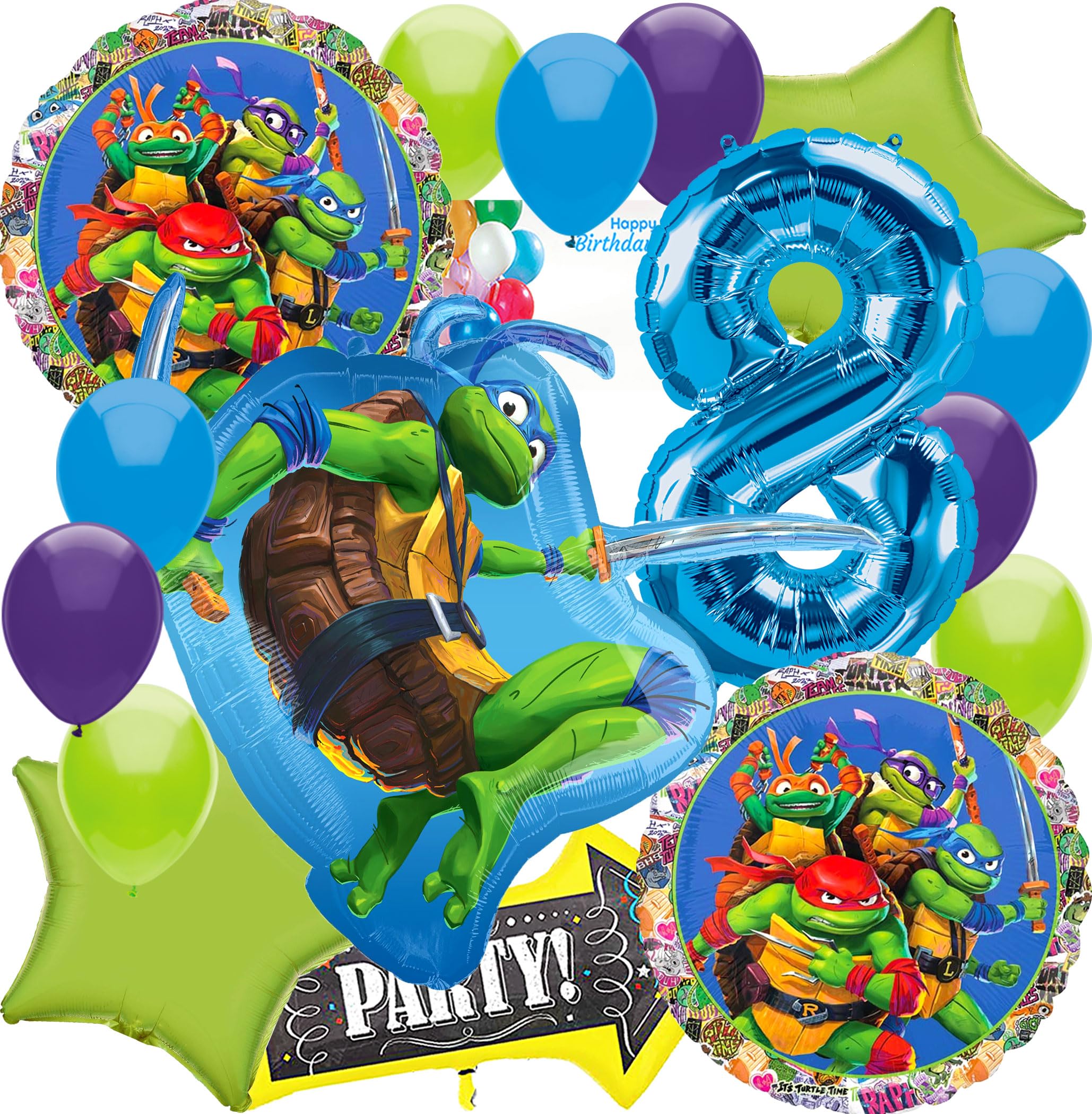 Anagram Licensed Birthday Balloons, Large TMNT Teenage Mutant Ninja Mayhem Turtles Theme Collection, Party Accessory, Multicolor, 8th Birthday