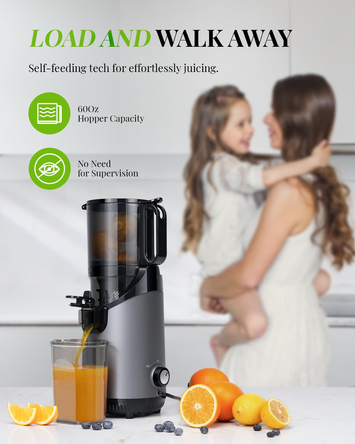 Self Feeding GDOR Cold Press Juicer with 5.3” Feed Chute, Tritan Material, Powerful 150NM Motor Slow Juicer Machines, Heavy Duty, Masticating Juice Extractor Fits Whole Fruits & Veggies, Easy to Clean