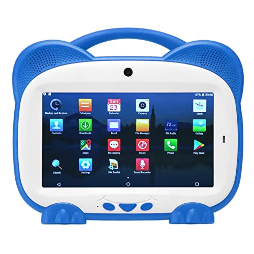 fannay Kids Tablet, US Plug 100‑240V 5500mAh Support WiFi 4GB & 32GB HD 1080P Dual Camera 7 Inch Quad Core Kids Tablet for Android (Blue)