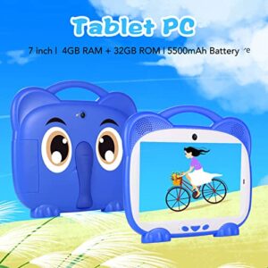 fannay Kids Tablet, US Plug 100‑240V 5500mAh Support WiFi 4GB & 32GB HD 1080P Dual Camera 7 Inch Quad Core Kids Tablet for Android (Blue)